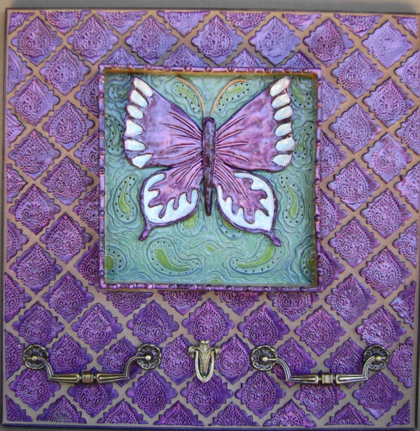 butterfly shadow box with mosaic and drawer pull – Robin Chlad Designs
